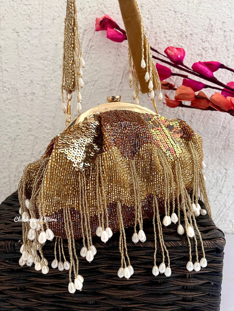Aisha Gold Copper Batua Bag | ClutchesandMore – Clutches and More