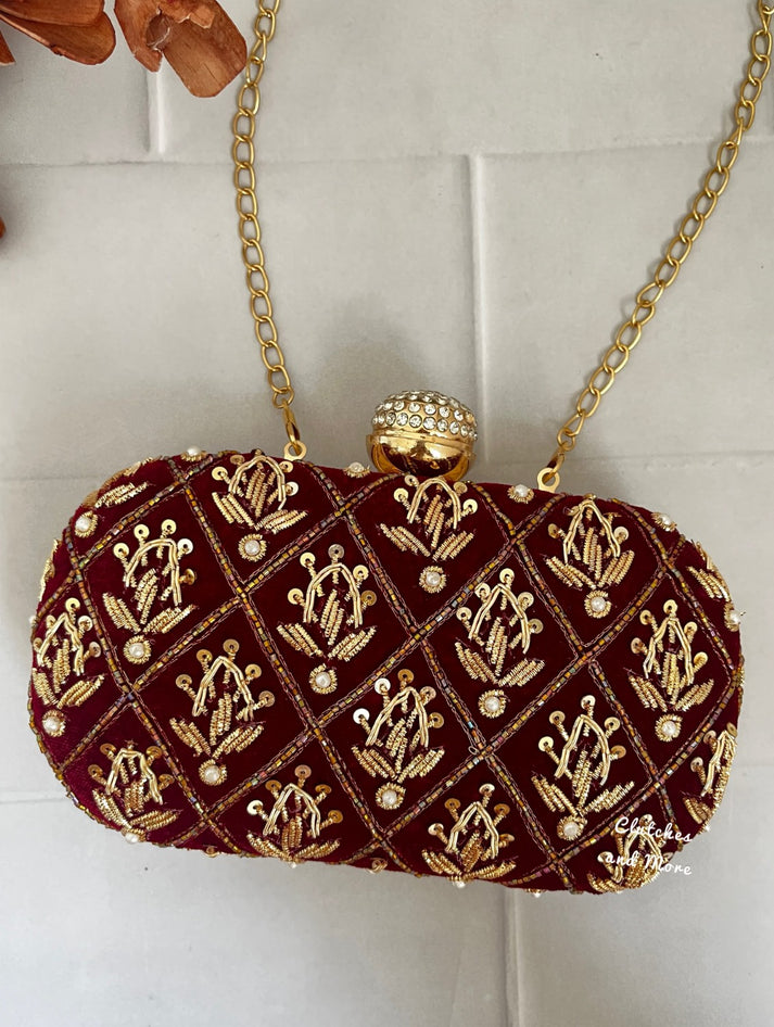 Maroon Gold Capsule clutch | Clutches and More