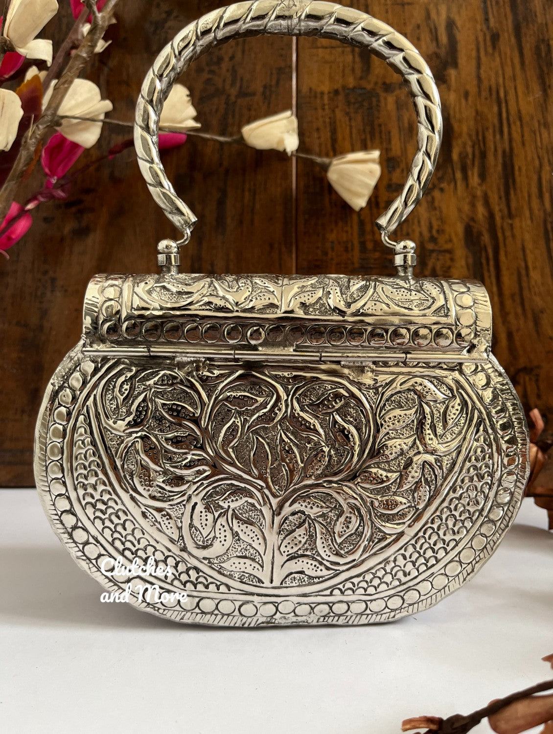 Brass Silver clutch with handle | Clutches and More